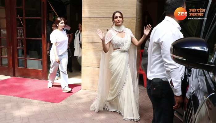 Malaika Arora Looking Sizzling In White Pearl Net Saree Video Viral See