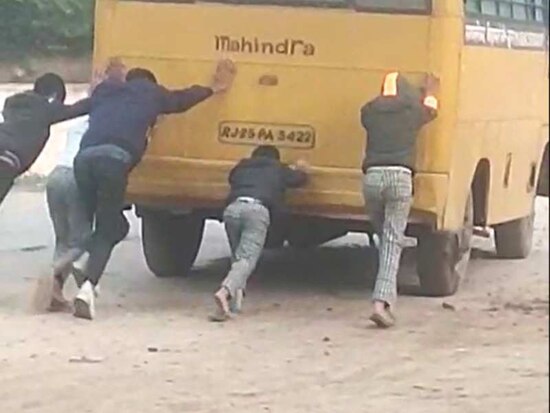 Sawai Madhopur news Video of children pushing school bus goes viral ...